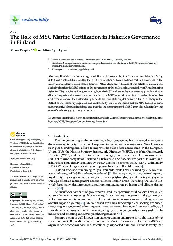 (PDF) The Role of MSC Marine Certification in Fisheries Governance in ...