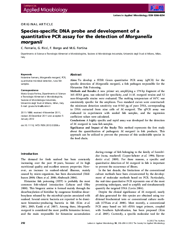 (PDF) Species-specific DNA probe and development of a quantitative PCR ...