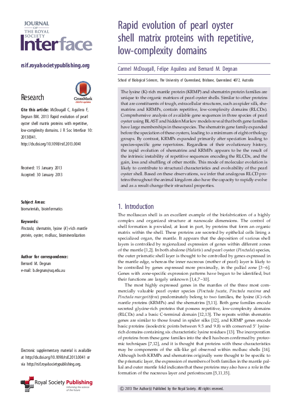 (PDF) Rapid evolution of pearl oyster shell matrix proteins with ...