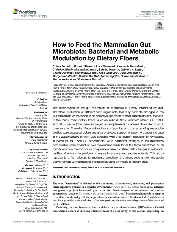 (PDF) How to Feed the Mammalian Gut Microbiota: Bacterial and Metabolic ...
