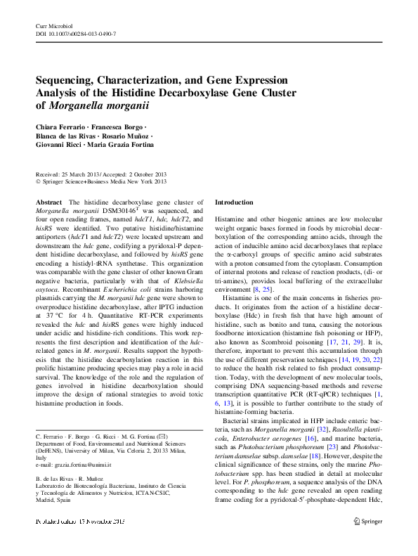 (PDF) Sequencing, Characterization, and Gene Expression Analysis of the Histidine Decarboxylase ...