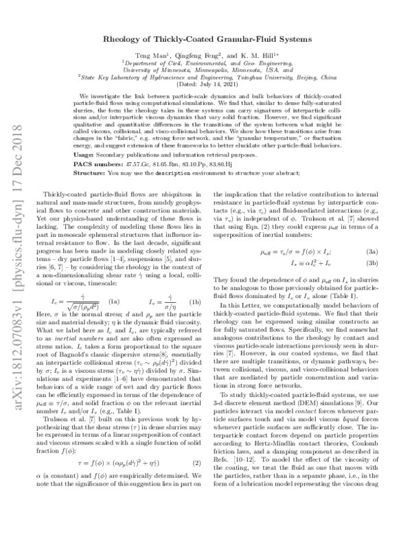 (PDF) Rheology of Thickly-Coated Granular-Fluid Systems