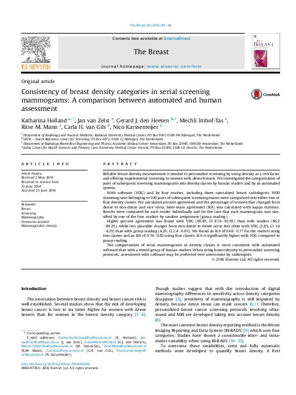 Pdf Consistency Of Breast Density Categories In Serial Screening Mammograms A Comparison