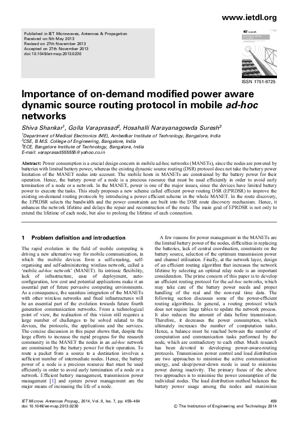 Pdf Importance Of On‐demand Modified Power Aware Dynamic Source Routing Protocol In Mobile Ad