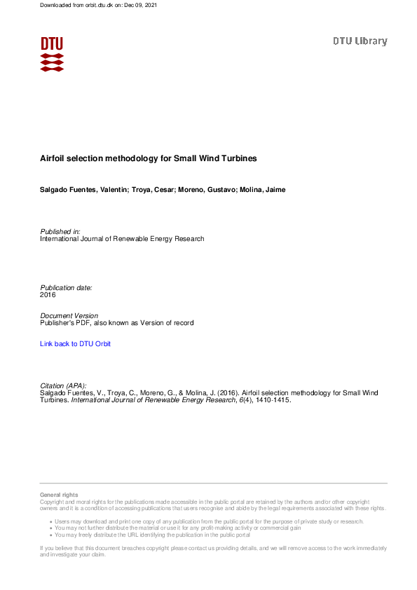 (PDF) Airfoil Selection Methodology for Small Wind Turbines