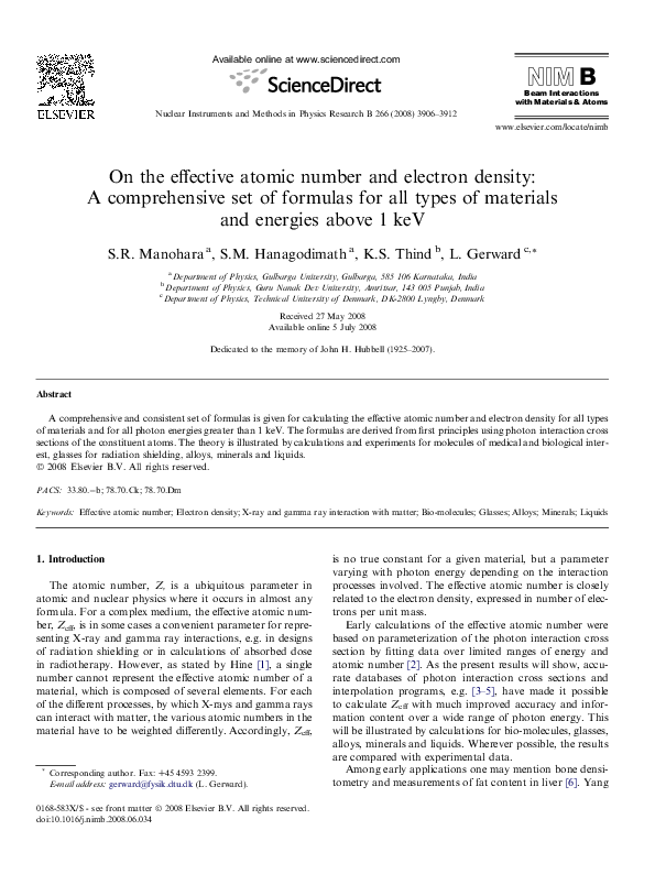 (PDF) On the effective atomic number and electron density: A ...