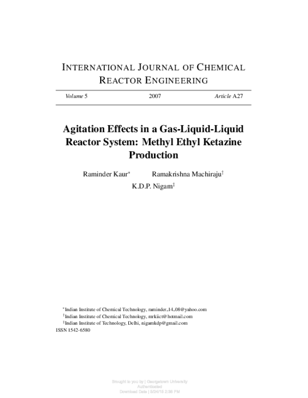 (PDF) Agitation Effects in a Gas-Liquid-Liquid Reactor System: Methyl ...