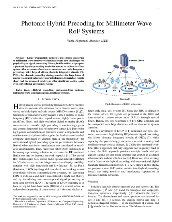 (PDF) Photonic Hybrid Precoding for Millimeter Wave RoF Systems | Yahia ...