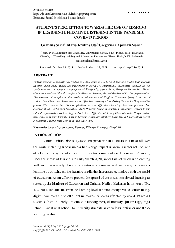 (PDF) Student's Perception Towards the Use of Edmodo in Learning Effective Listening in the ...