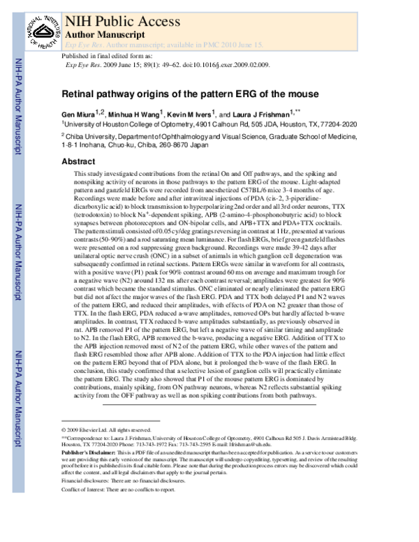 (PDF) Retinal pathway origins of the pattern ERG of the mouse