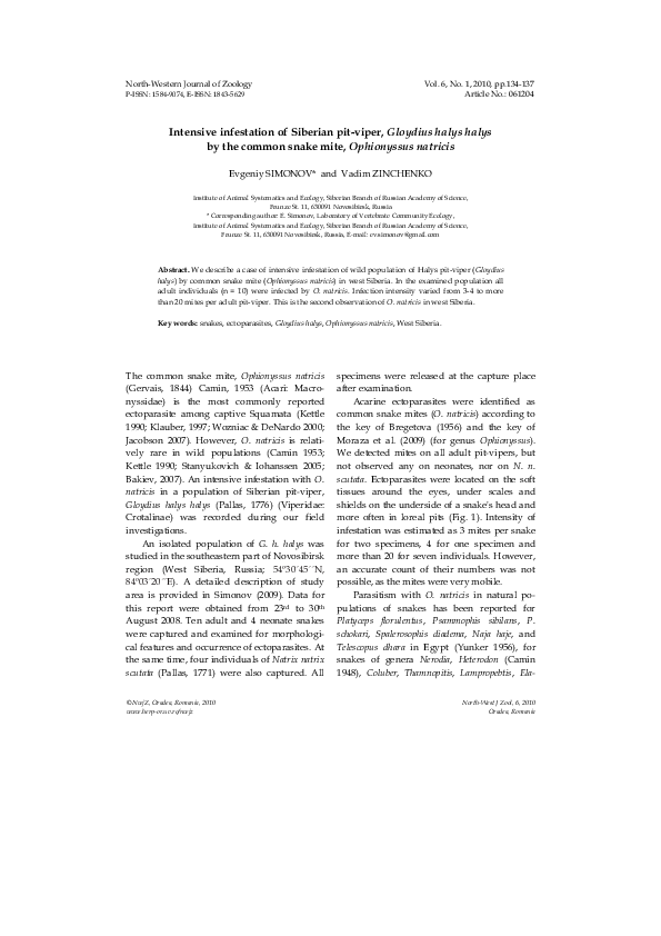 (PDF) Intensive infestation of Siberian pit-viper, Gloydius halys halys ...