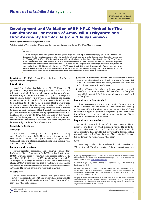 Pdf Development And Validation Of A Rp Hplc Method For The Determination Of Chlorpheniramine