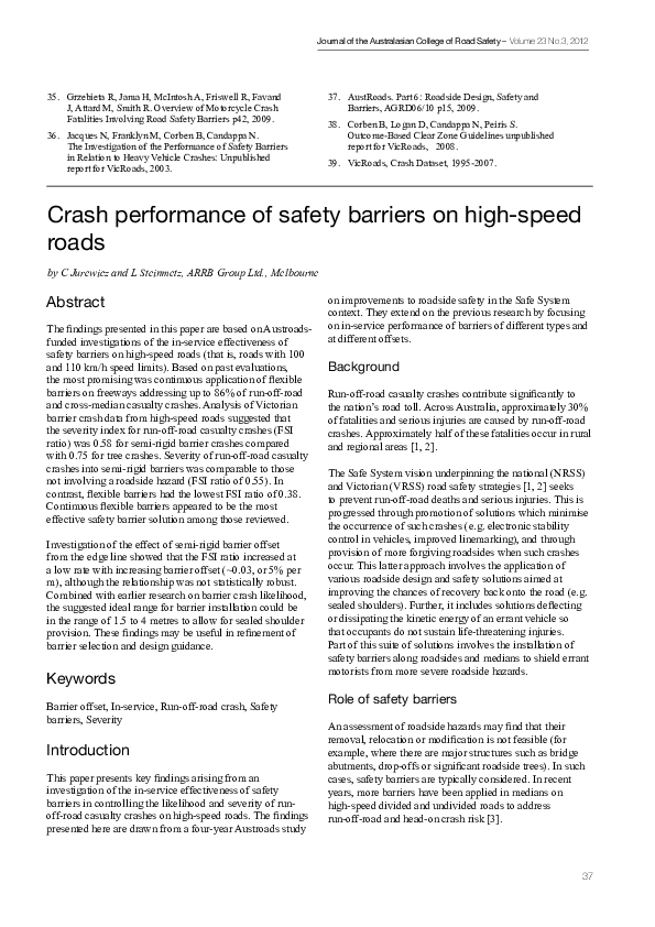 (PDF) Crash performance of safety barriers on high-speed roads