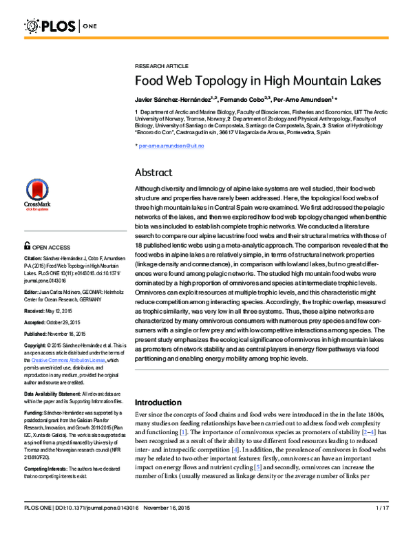 (PDF) Food Web Topology in High Mountain Lakes