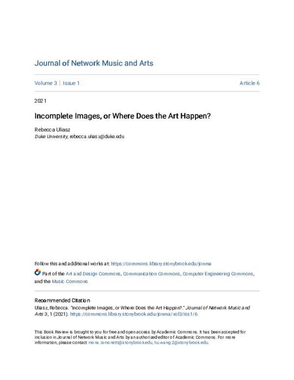 (PDF) Incomplete Images, or Where Does the Art Happen?