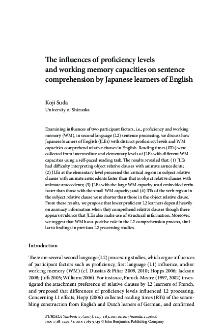 (PDF) The influences of proficiency levels and working memory capacities on sentence ...