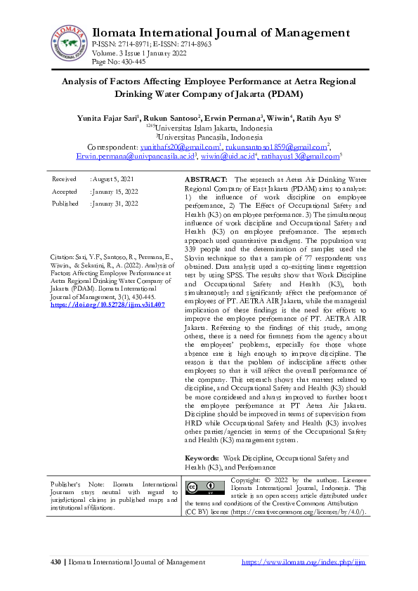 (PDF) Analysis of Factors Affecting Employee Performance at Aetra ...