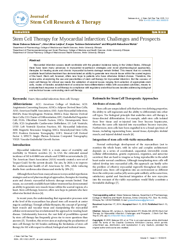 (PDF) Stem Cell Therapy for Myocardial Infarction: Challenges and Prospects