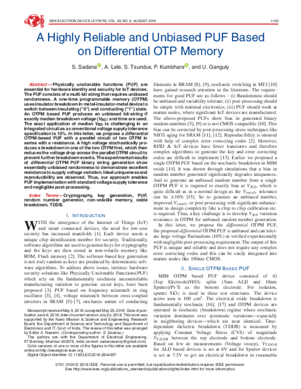 (PDF) A Highly Reliable and Unbiased PUF Based on Differential OTP Memory