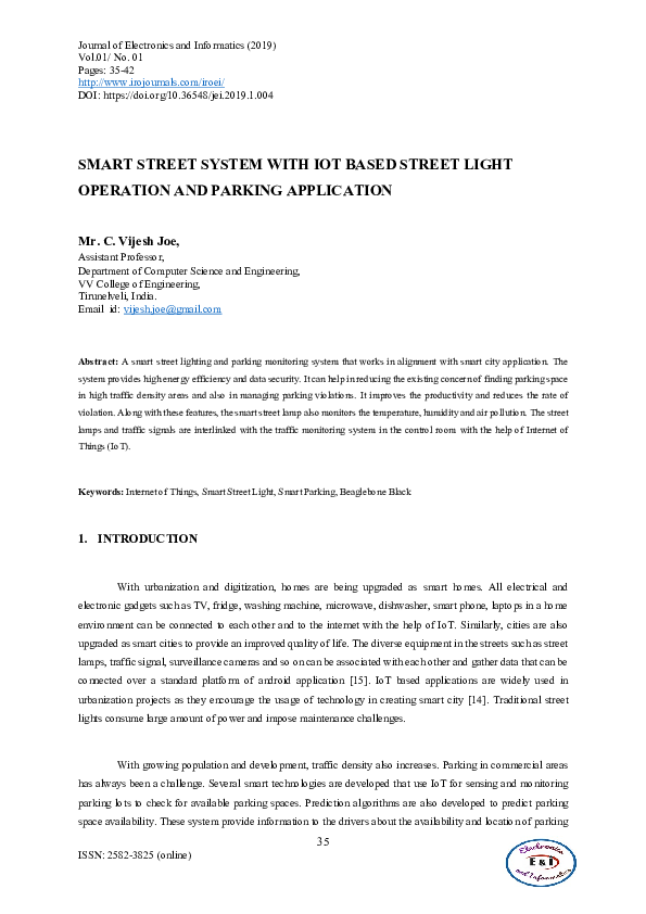 (PDF) Smart Street System with Iot Based Street Light Operation and Parking Application