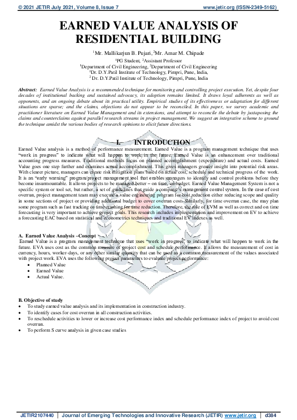 (PDF) Earned Value Analysis of Residential Building