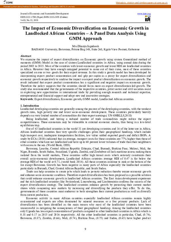 (PDF) The Impact of Economic Diversification on Economic Growth in Landlocked African Countries ...