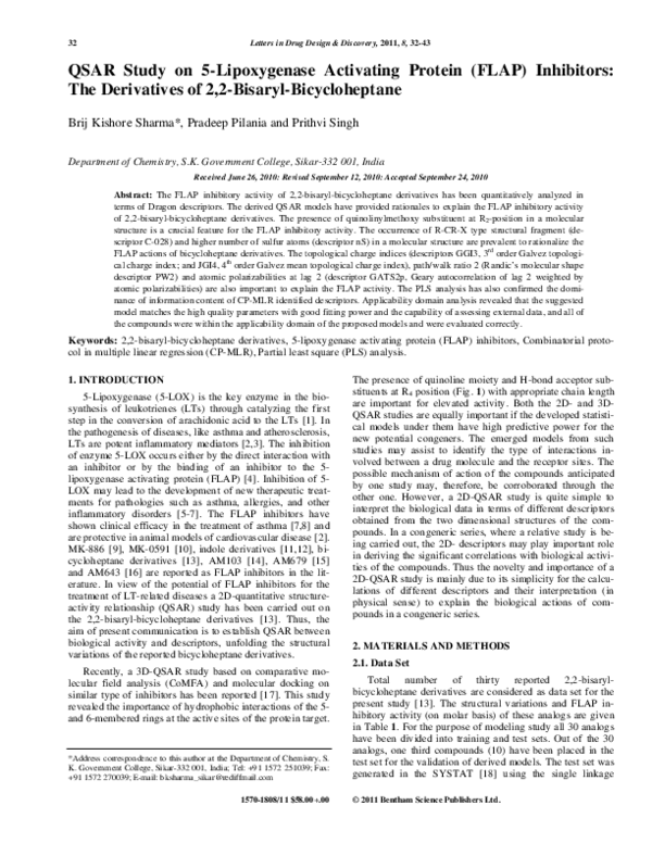 (PDF) QSAR Study on 5-Lipoxygenase Activating Protein (FLAP) Inhibitors: The Derivatives of 2,2 ...