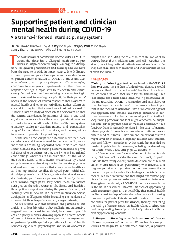 (PDF) Supporting patient and clinician mental health during COVID-19 ...
