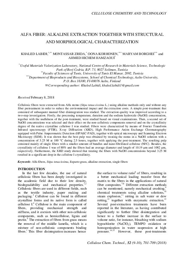 (PDF) Alfa fiber: Alkaline extraction together with structural and ...