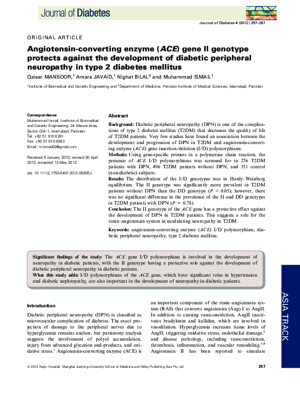 (PDF) Angiotensin-converting enzyme (ACE) gene II genotype protects ...