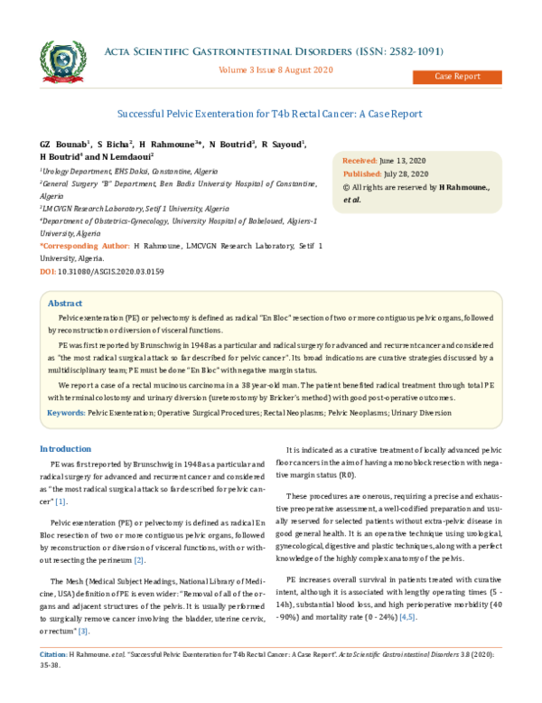 (PDF) Successful Pelvic Exenteration for T4b Rectal Cancer: A Case Report