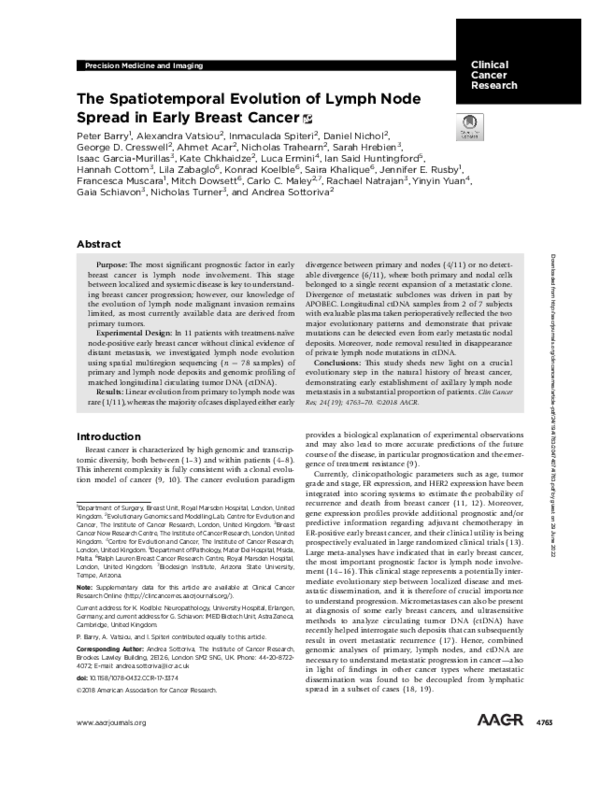 (PDF) The spatio-temporal evolution of lymph node spread in early breast cancer