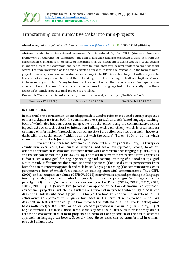 (PDF) Transforming communicative tasks into mini-projects