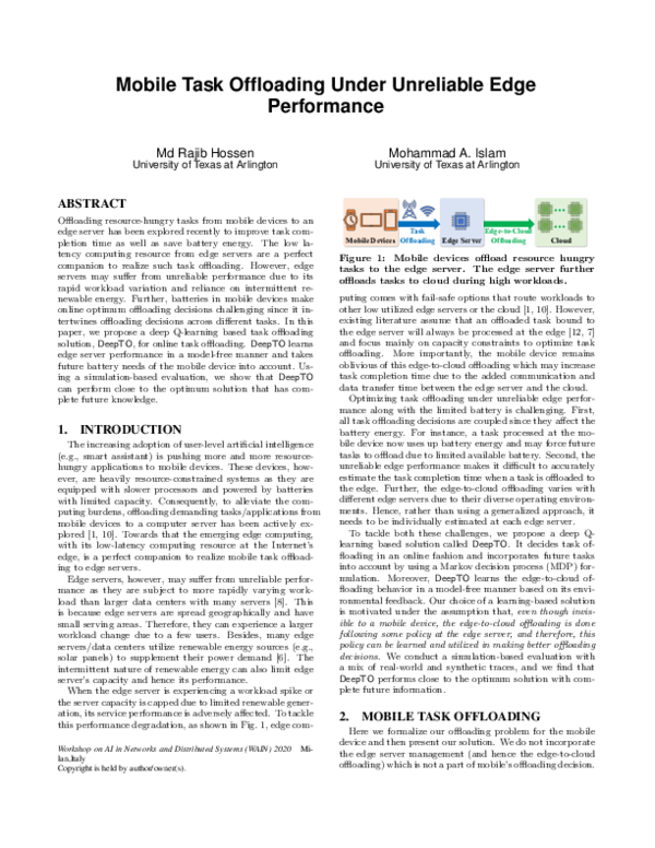(PDF) Mobile Task Offloading Under Unreliable Edge Performance