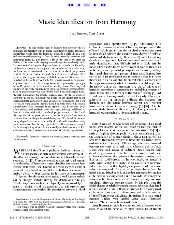 (PDF) Music Identification from Harmony