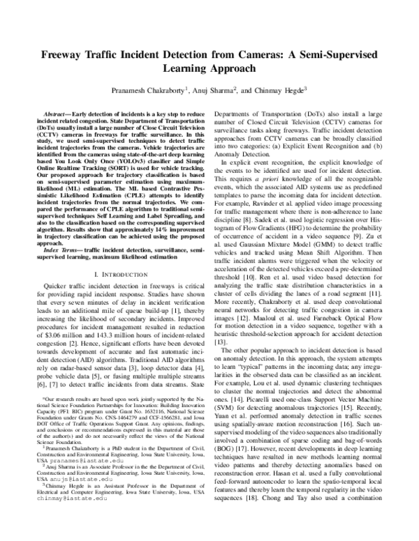 (PDF) Freeway Traffic Incident Detection from Cameras: A Semi-Supervised Learning Approach