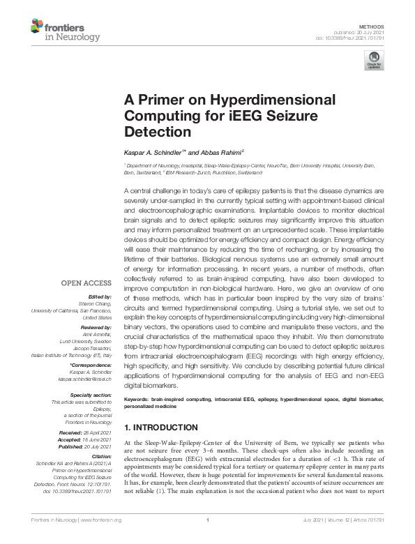 Pdf A Primer On Hyperdimensional Computing For Ieeg Seizure Detection Kaspar Schindler 