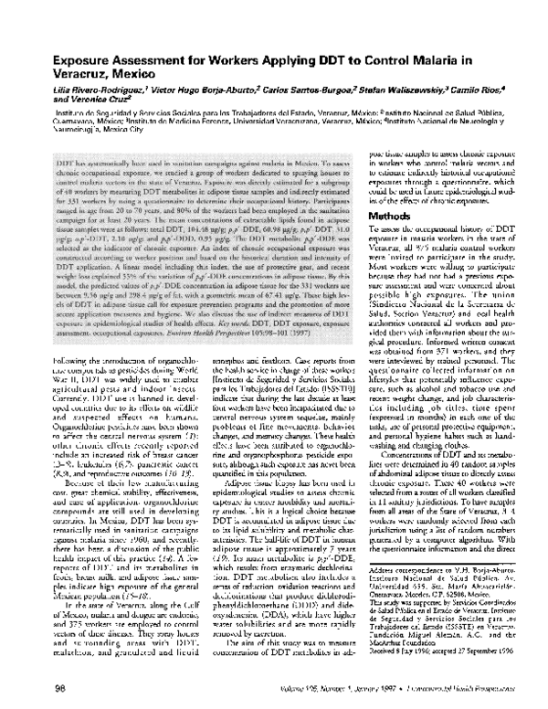 (PDF) Exposure assessment for workers applying DDT to control malaria ...