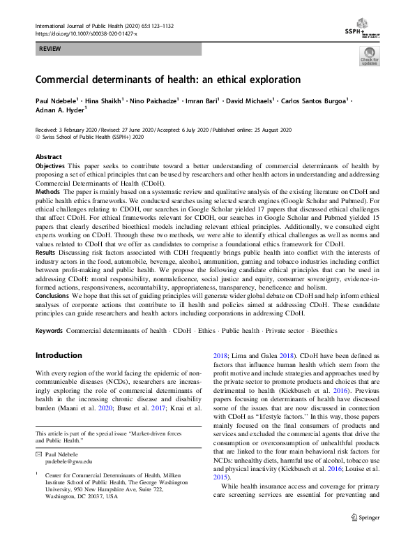 (PDF) Commercial determinants of health: an ethical exploration