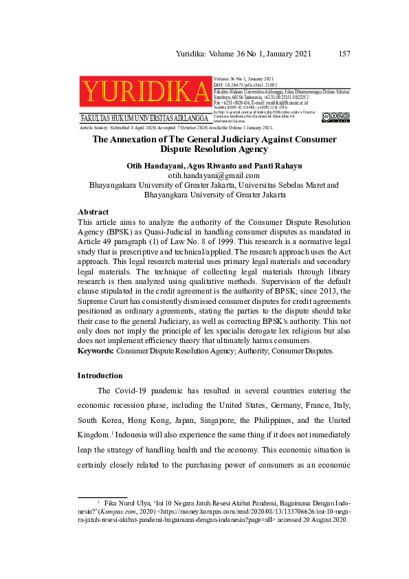 (PDF) The Annexation of The General Judiciary Against Consumer Dispute ...