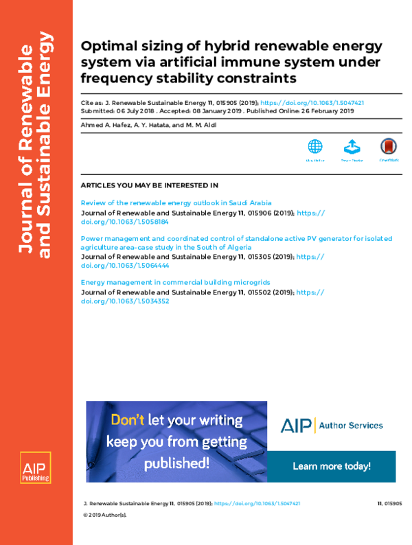 Pdf Optimal Sizing Of Hybrid Renewable Systems