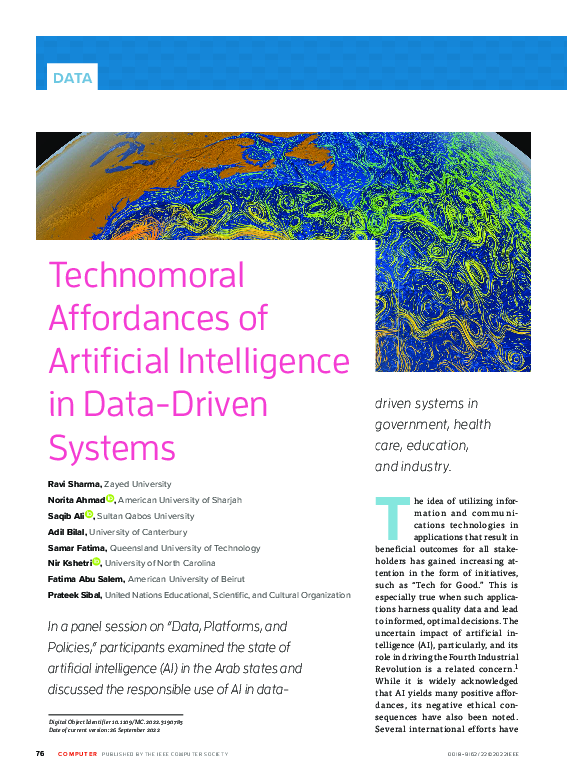 (PDF) Technomoral Affordances of Artificial Intelligence in Data-Driven Systems