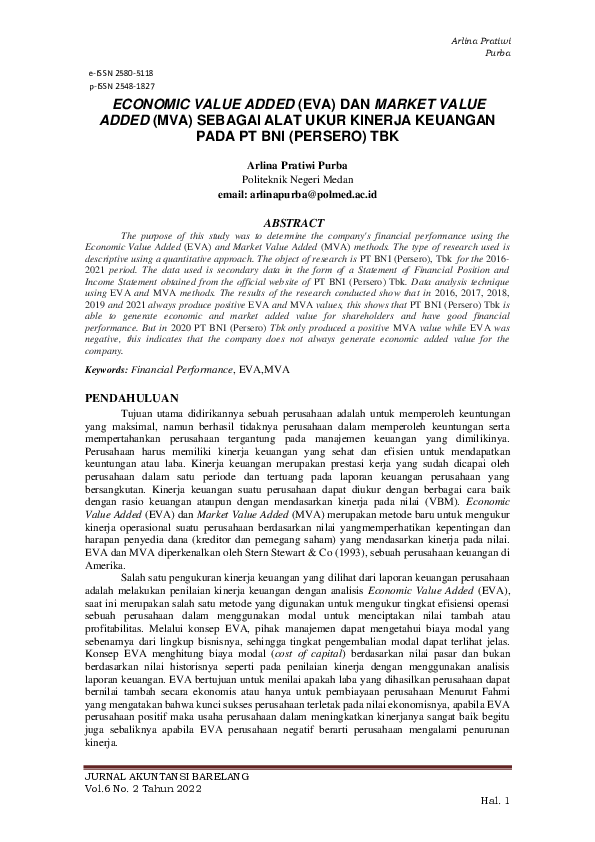 (PDF) Economic Value Added (Eva) Dan Market Value Added (Mva) Sebagai Alat Ukur Kinerja Keuangan ...