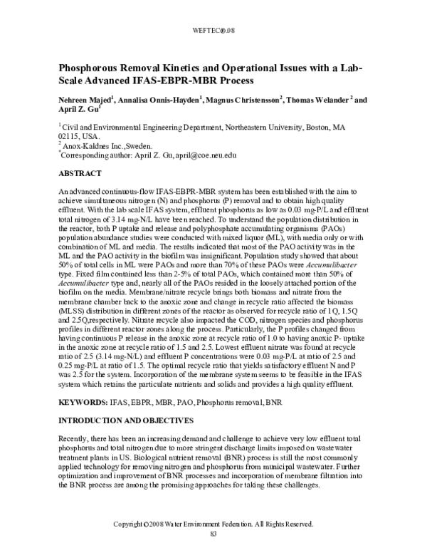 (PDF) Phosphorous Removal Kinetics and Operational Issues with a Lab ...