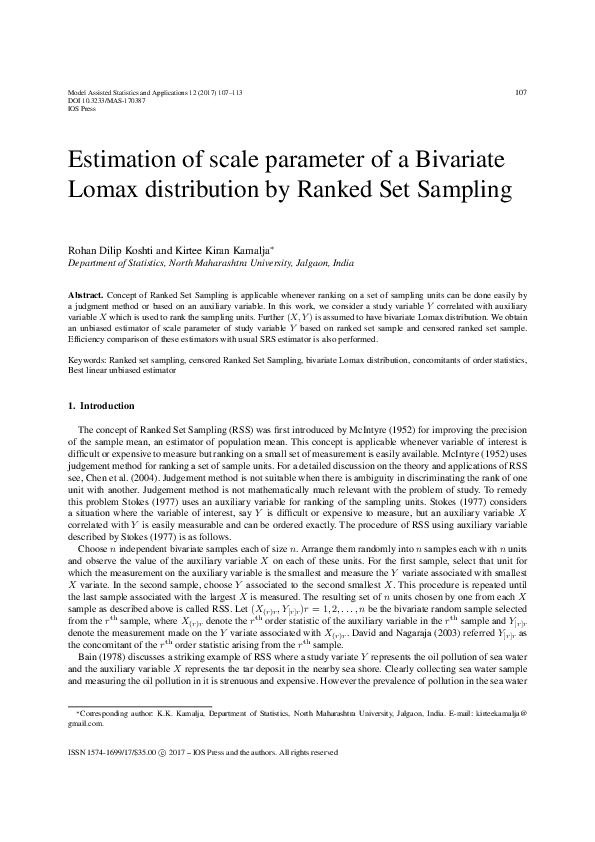 (PDF) Estimation of scale parameter of a Bivariate Lomax distribution ...