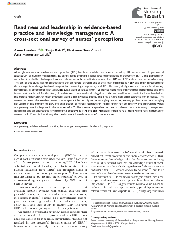 (PDF) Readiness and leadership in evidence-based practice and knowledge management: A cross ...