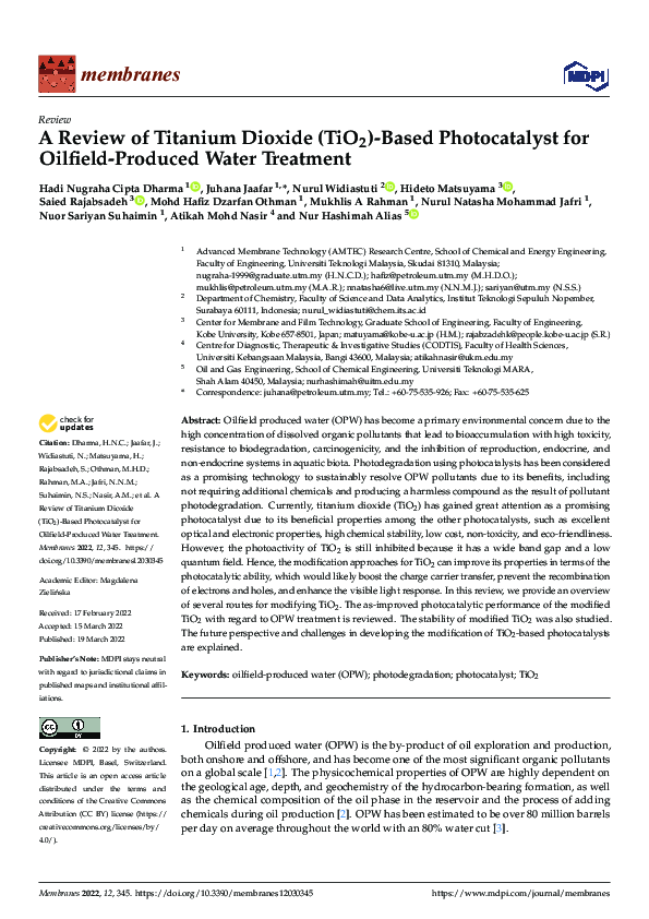 (PDF) A Review of Titanium Dioxide (TiO2)-Based Photocatalyst for Oilfield-Produced Water Treatment