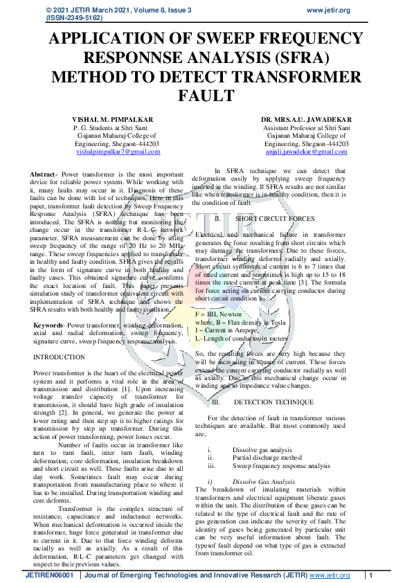 Application of Sweep Frequency Responnse Analysis (Sfra) Method to Detect Transformer Fault