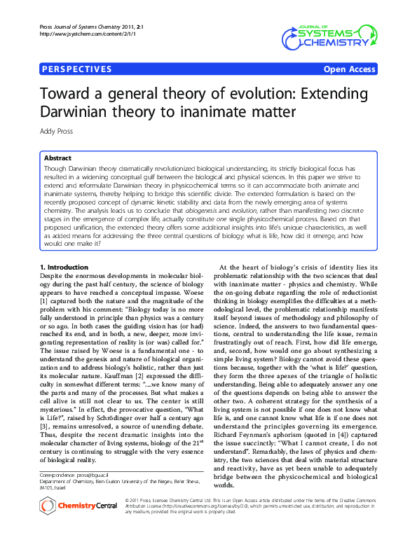 (PDF) Toward a general theory of evolution: Extending Darwinian theory ...