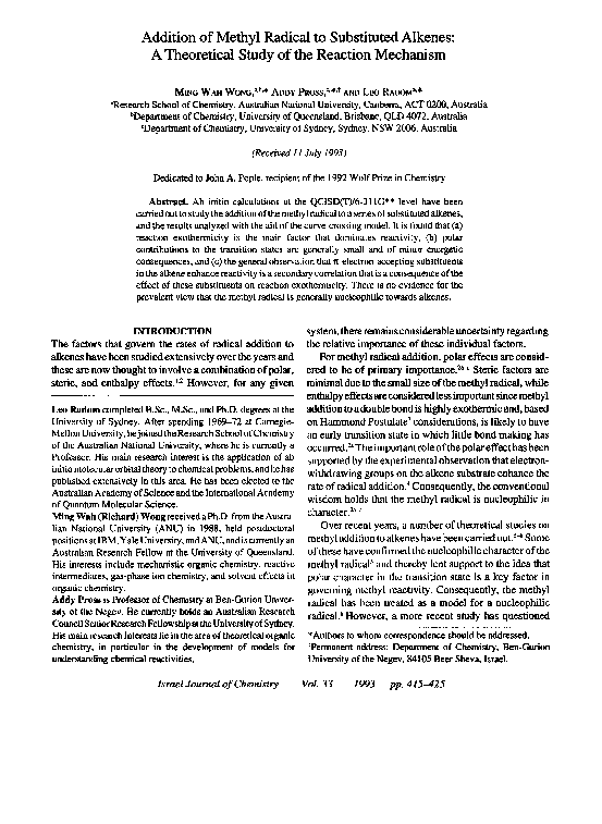 (PDF) Addition of Methyl Radical to Substituted Alkenes: A Theoretical ...
